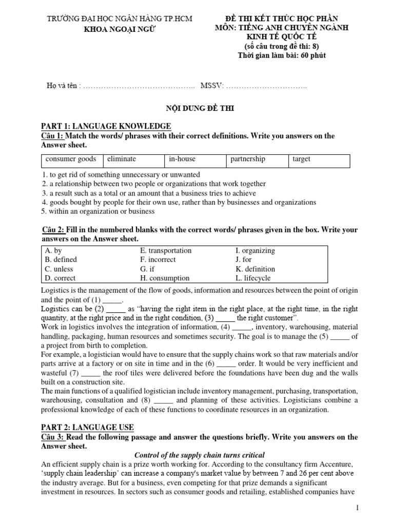 De Thi - Ta Chuyen Nganh KTQT - 1.1920.3 | PDF | Supply Chain Management | Supply Chain