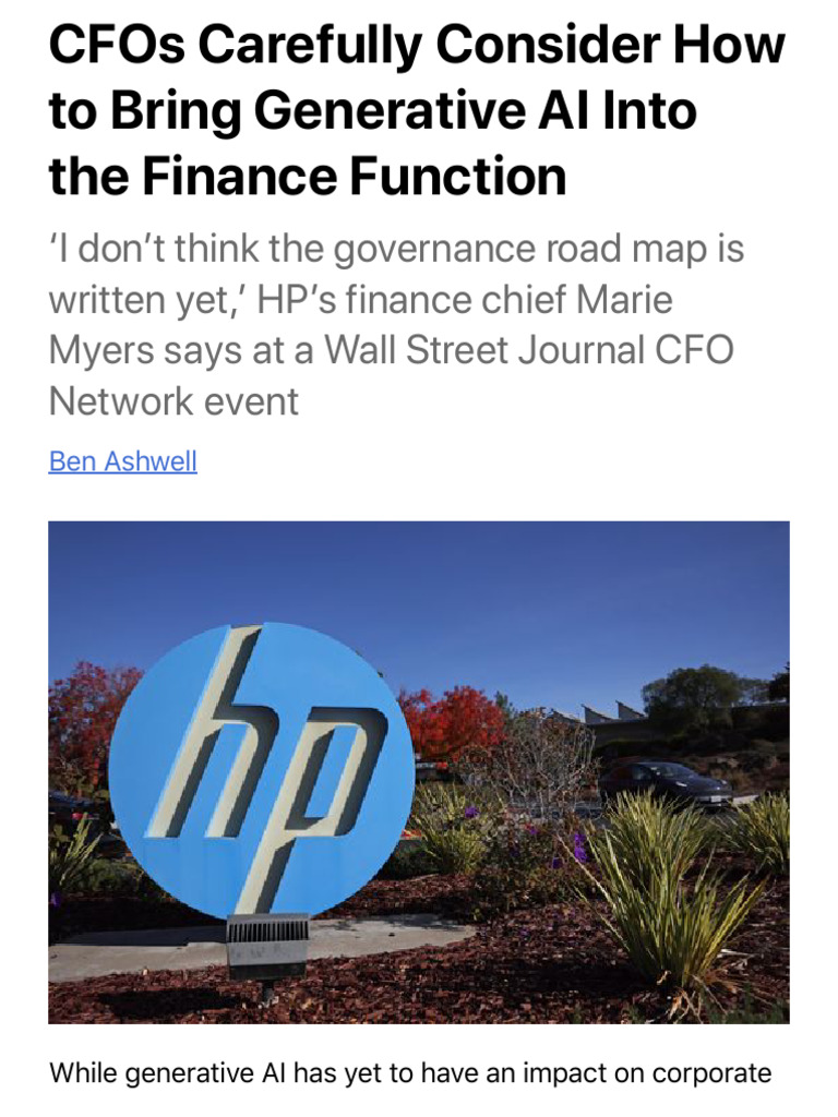 CFOs Carefully Consider How To Bring Generative AI Into The Finance Function - WSJ | PDF | Chief ...