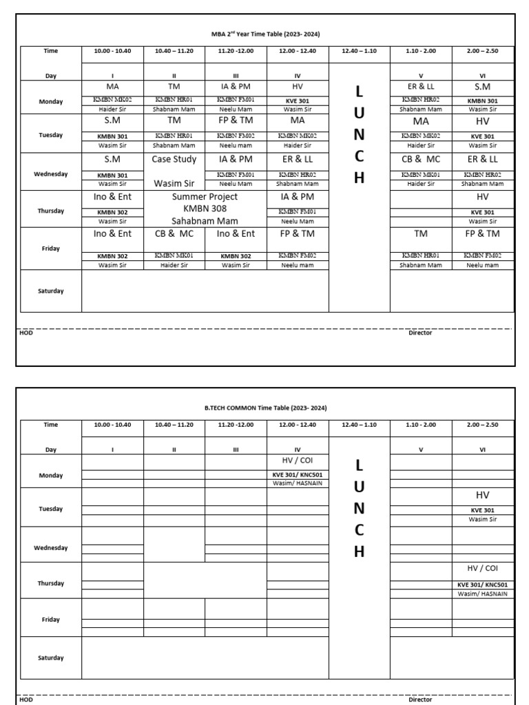 Mba Time Table 2 | PDF