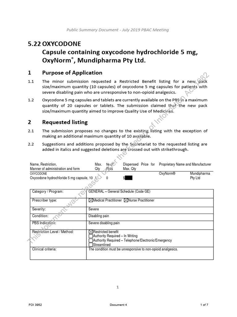 5.22 Oxycodone Capsule Containing Oxycodone Hydrochloride 5 MG, Oxynorm ...