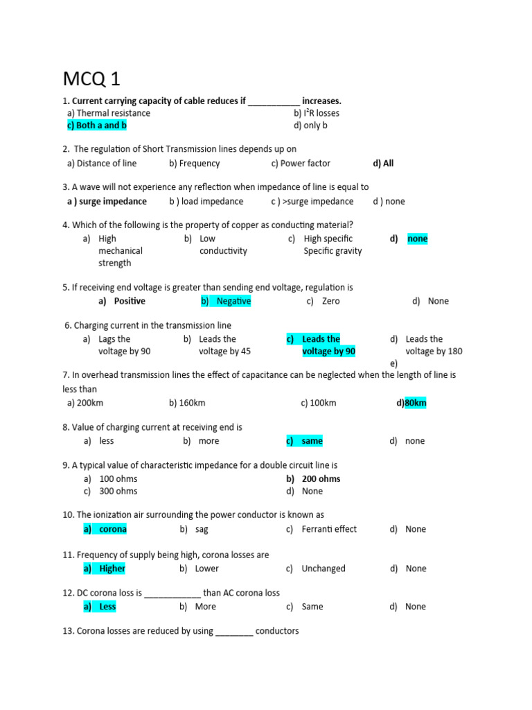 PT Final MCQS | PDF | Electric Power Transmission | Transmission Line