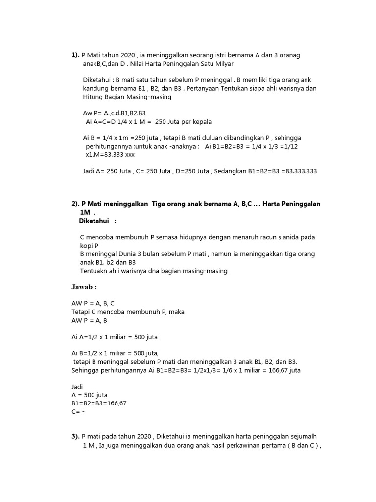 Contoh Soal Waris Perdata | PDF