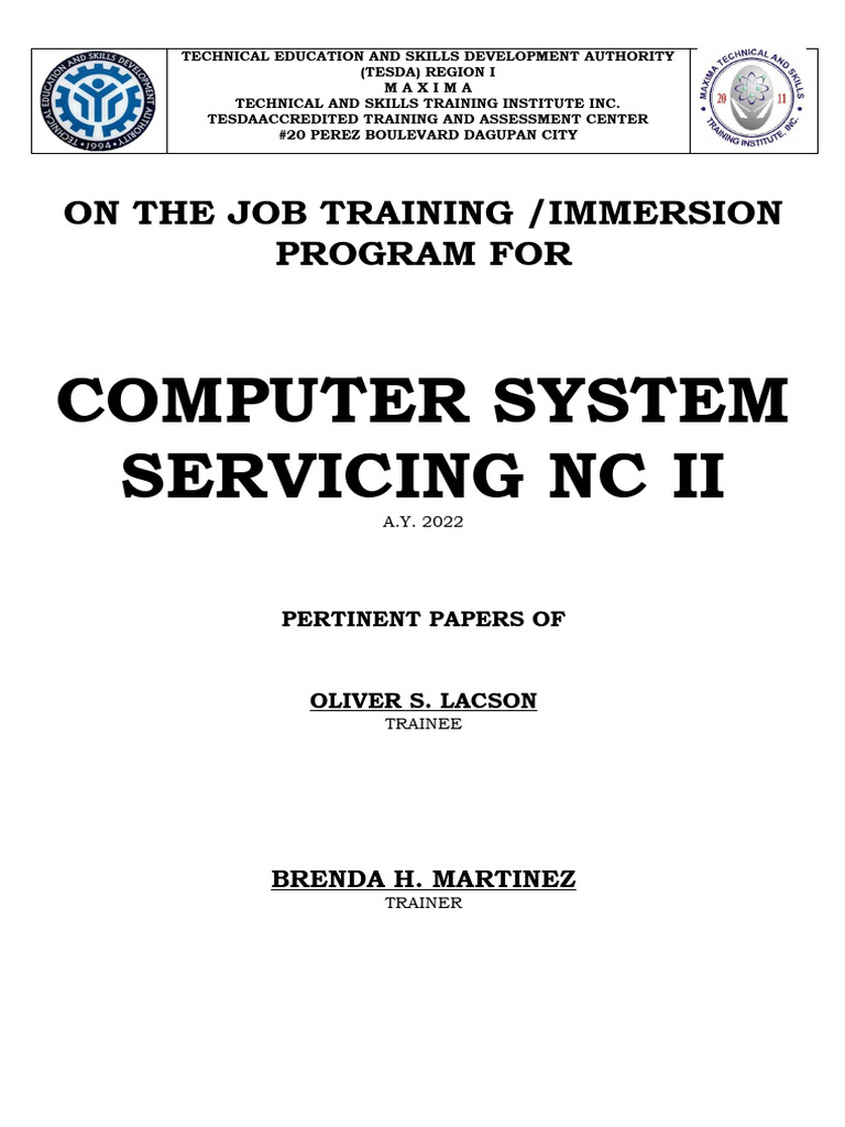 OJT Program for Computer System Servicing | PDF | Government | Justice