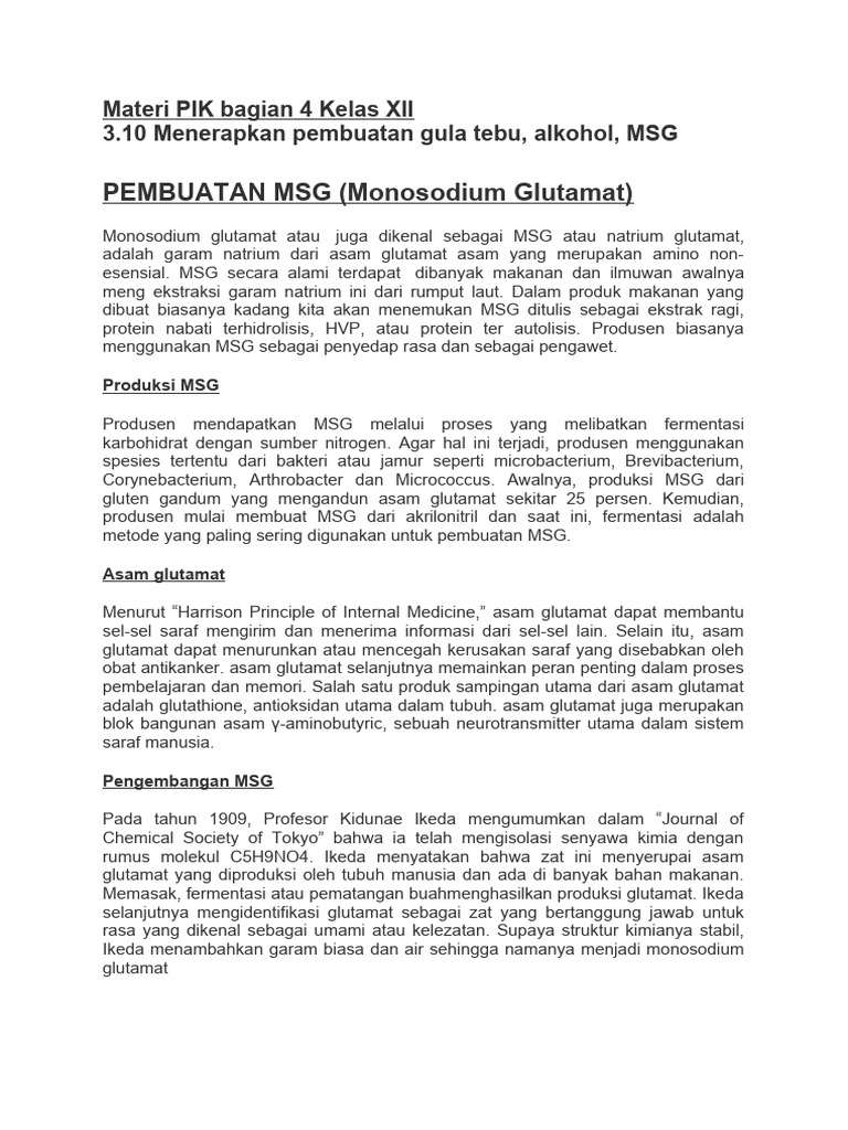 Pembuatan dan Kontroversi MSG | PDF