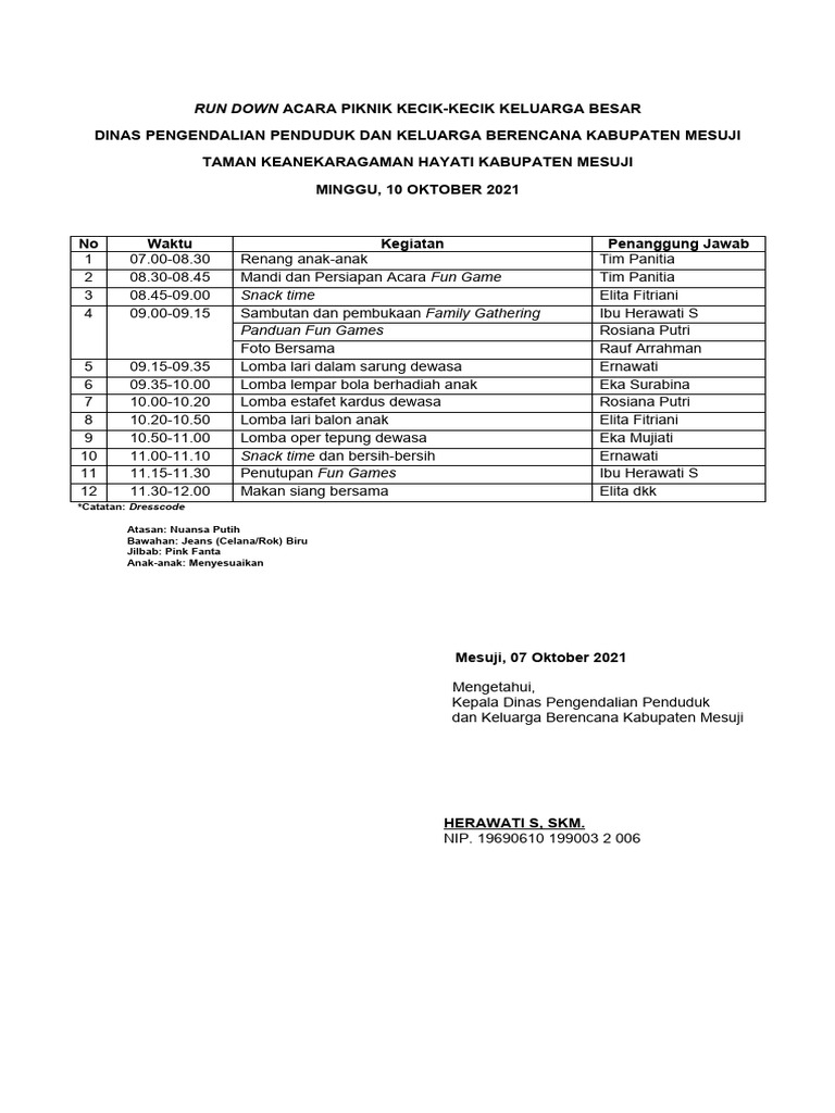 Run Down Acara Piknik Kecik | PDF