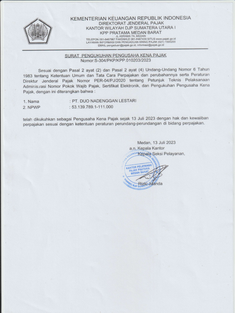 Surat Pengukuhan PKP - Compressed | PDF