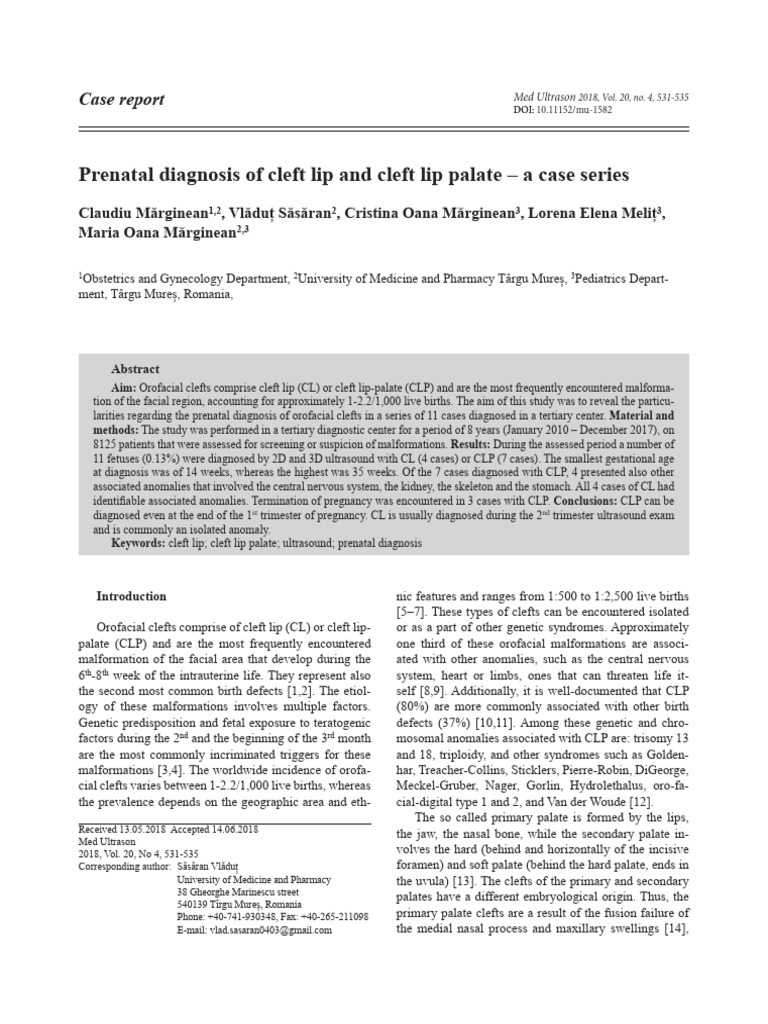 Prenatal Diagnosis of Cleft Lip and Cleft Lip Palate Case Report | PDF ...