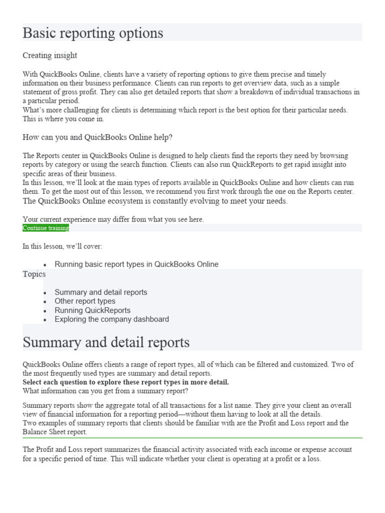 Basic Reporting Options | PDF | Balance Sheet | Income Statement