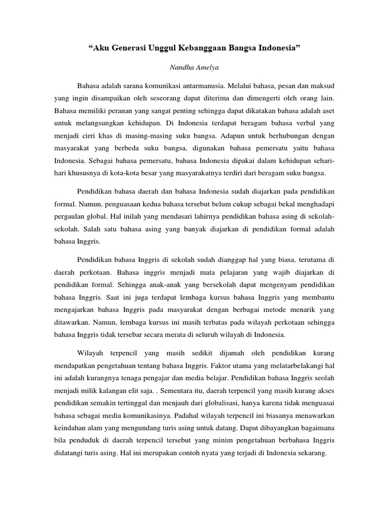 Aku Generasi Unggul Kebanggaan Bangsa Indonesia | PDF Aku Generasi Unggul Kebanggaan Bangsa Indonesia | PDF