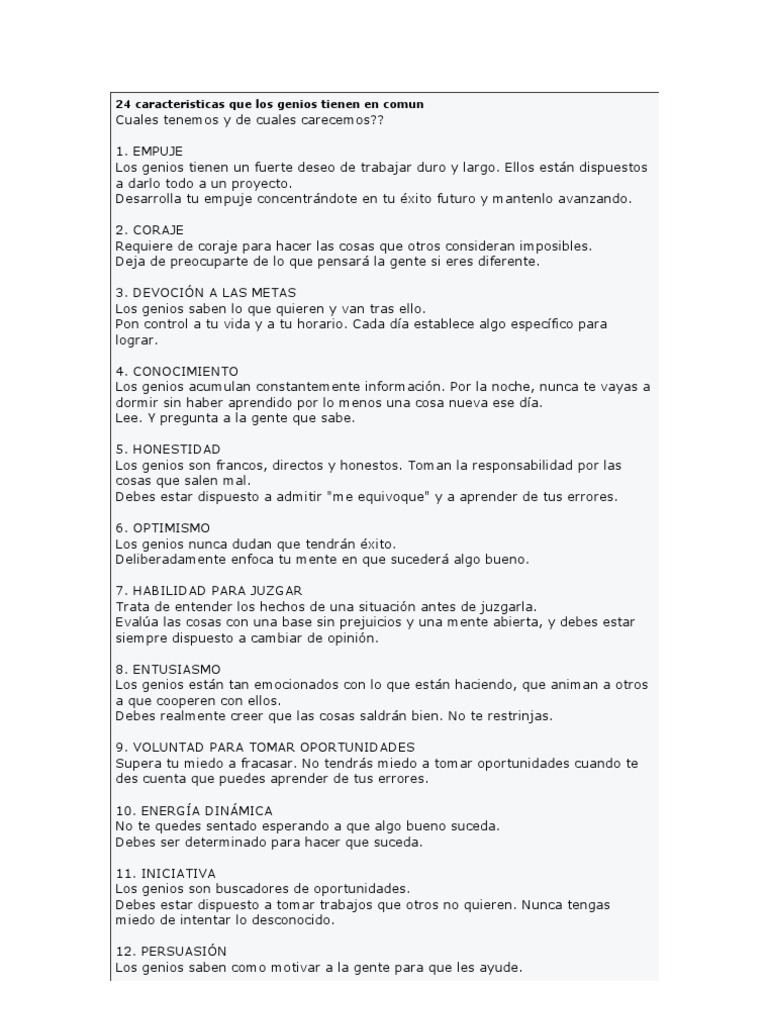 24 Características de los Genios | PDF | Persuasión | Sicología