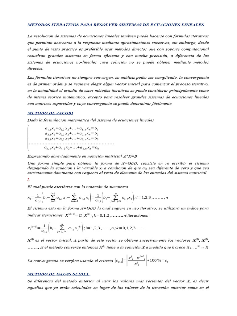 Métodos Iterativos en Ecuaciones Lineales | PDF | Matriz (Matemáticas ...