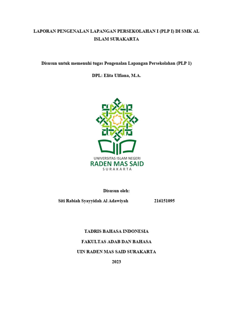 Contoh Tugas Laporan PLP 1 | PDF