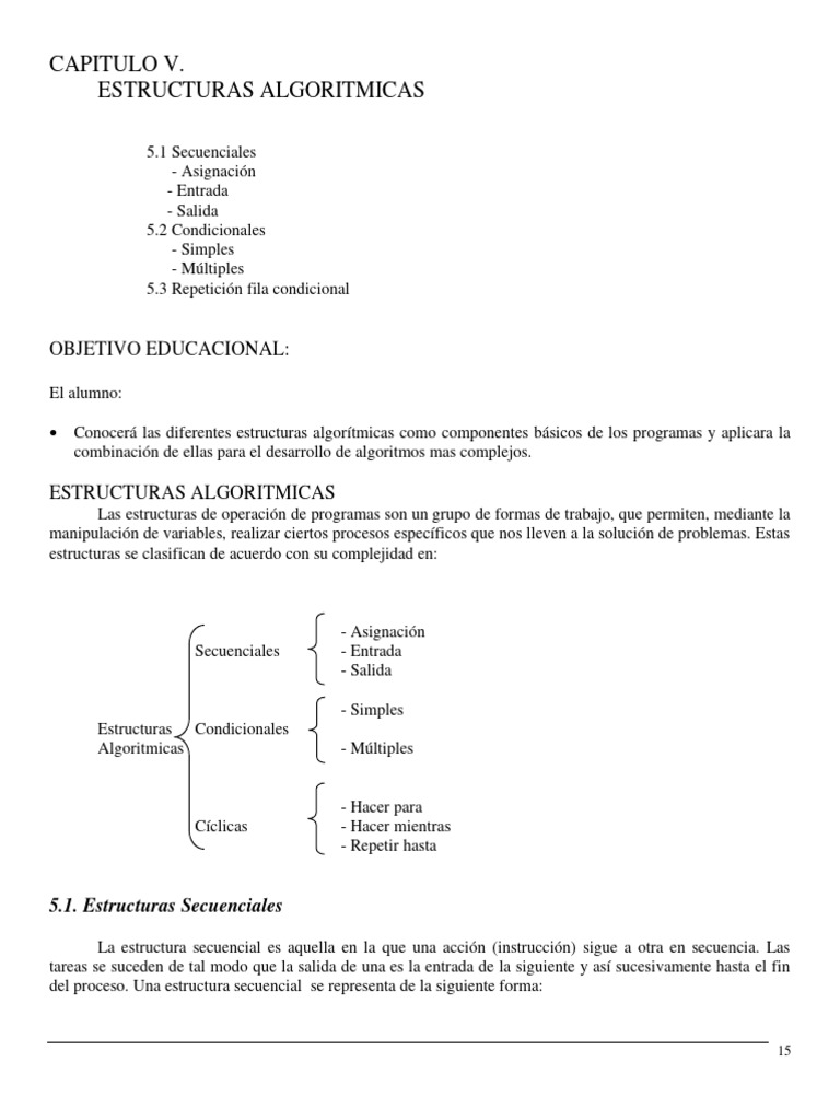 Capitulo V. Estructuras Algoritmicas: Objetivo Educacional | PDF | Algoritmos