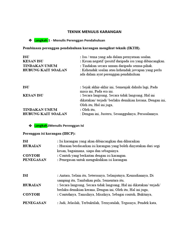 Teknik Menulis Karangan Bahagian A Pdf