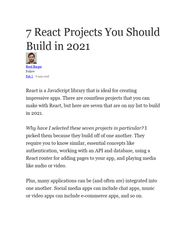7 React Projects You Should Build in 2021 | PDF | Popular Culture ...