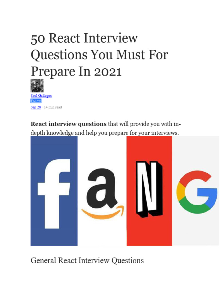 50 React Interview Questions You Must For Prepare In 2021 Pdf