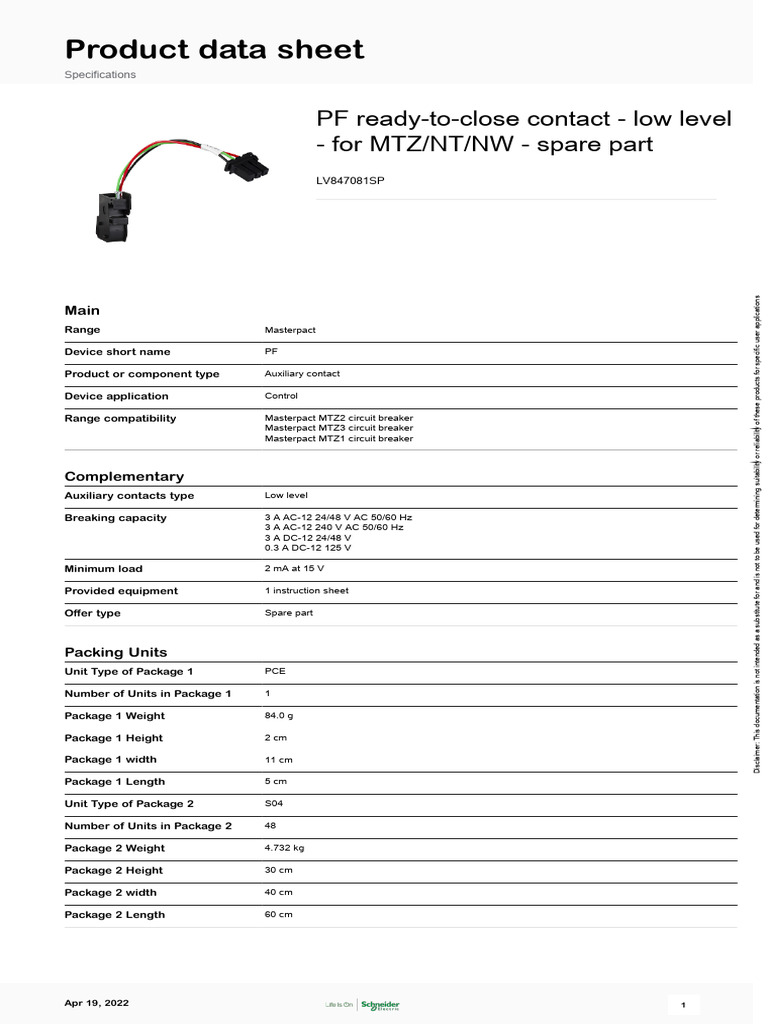 MasterPact MTZ - LV847081SP | PDF | Materials | Physical Sciences