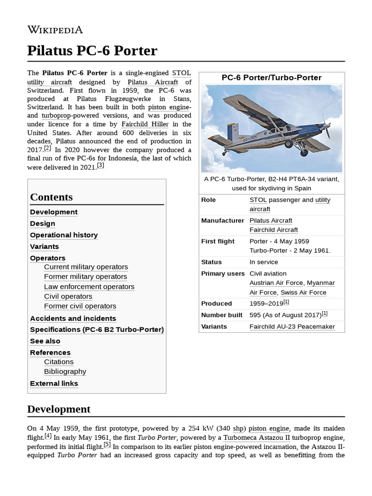 Pilatus PC-6 Porter | PDF | Aviation | Aircraft