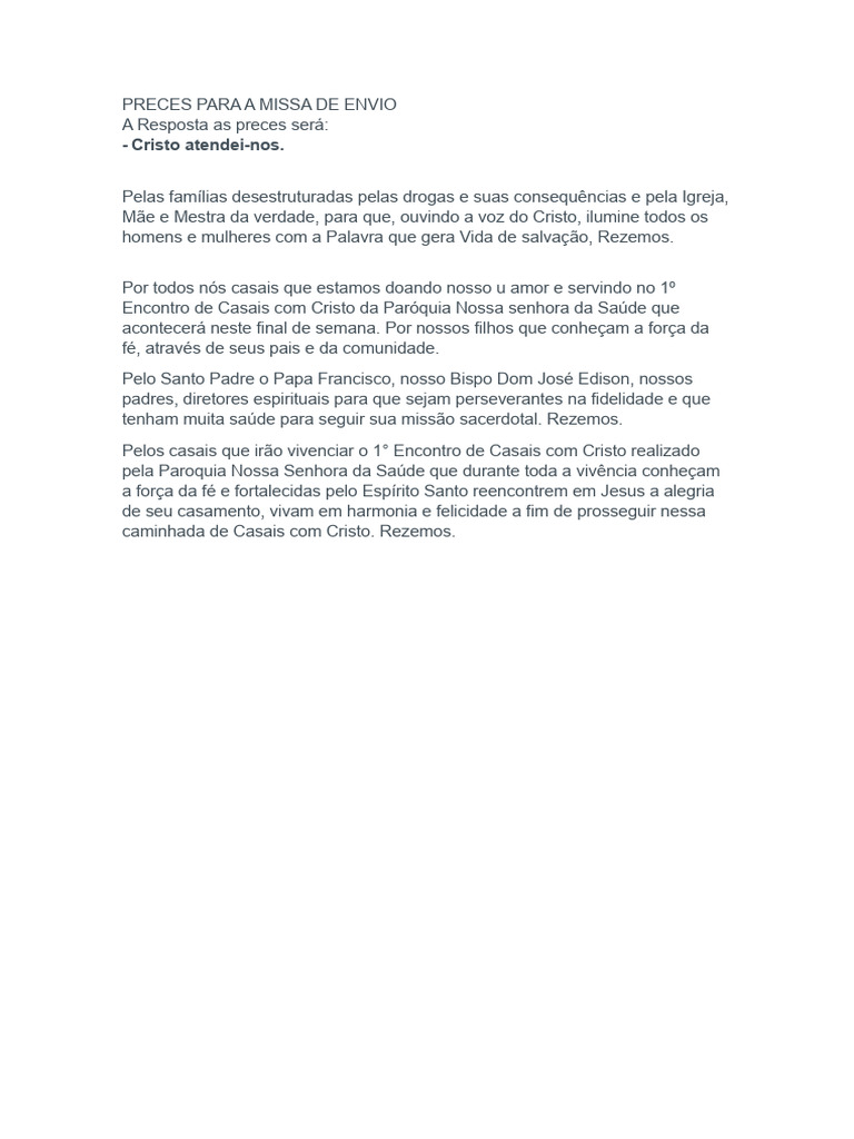 Preces para A Missa de Envio | PDF