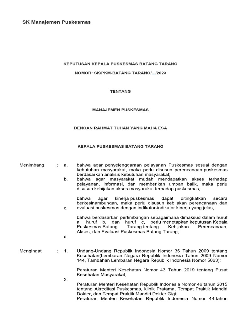 SK Manajemen Puskesmas | PDF