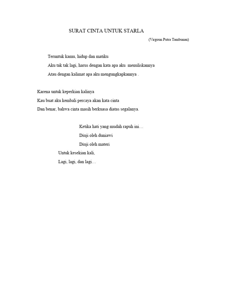 Surat Cinta Untuk Starla by Virgoun Putra Tambunan | PDF | Puisi