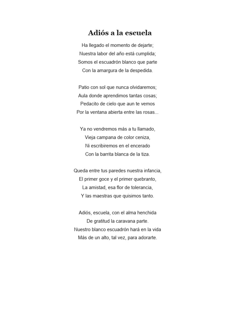 Poema de despedida escolar | PDF