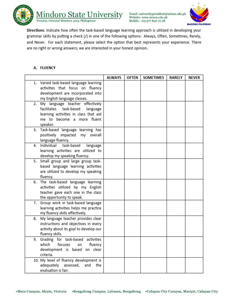 LIKERT SCALE QUESTIONNAIRE Edited | PDF | Fluency | Language Acquisition