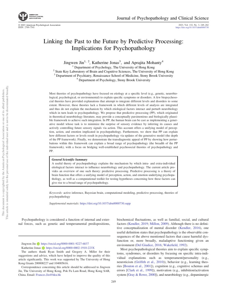 Linking The Past To The Future by Predictive Processing: Implications ...
