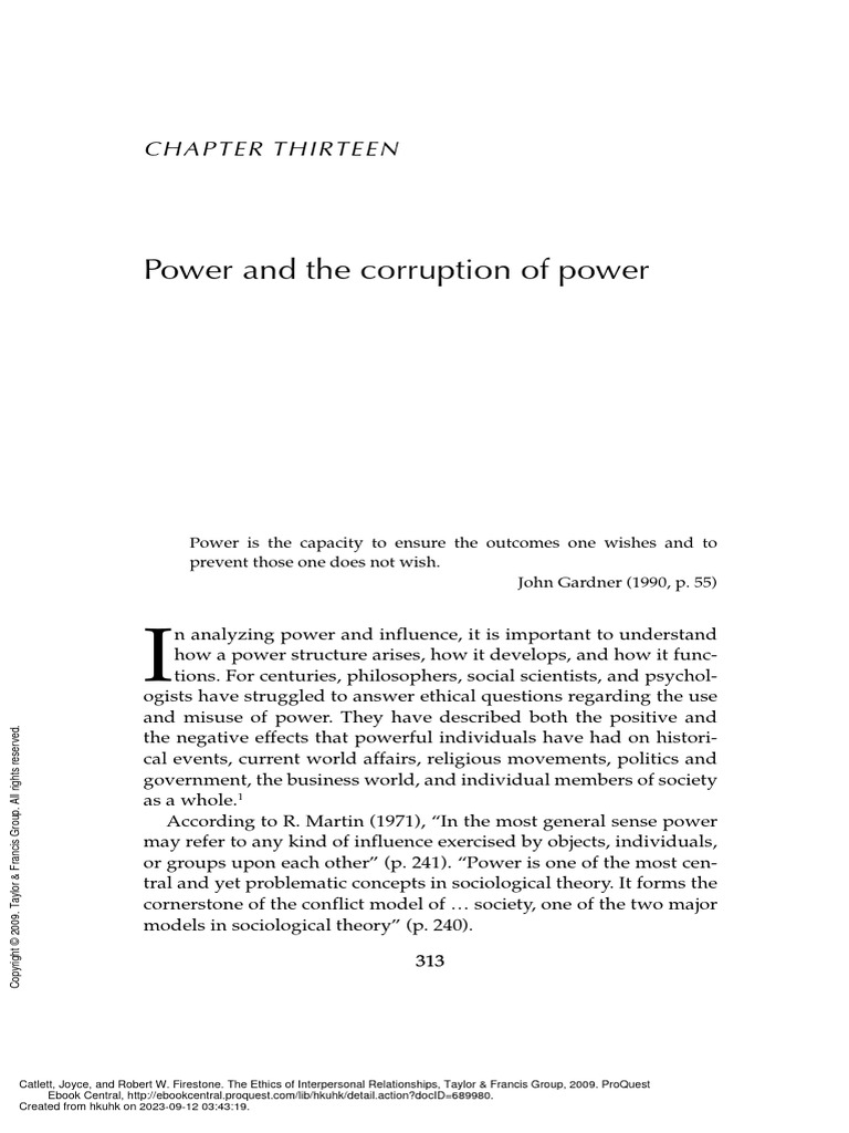 The Ethics of Interpersonal Relationships - (CHAPTER THIRTEEN Power and The Corruption of Power ...