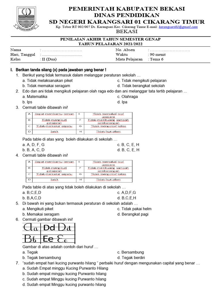 Soal PAT Tema 6 Kelas 2 - 1 | PDF