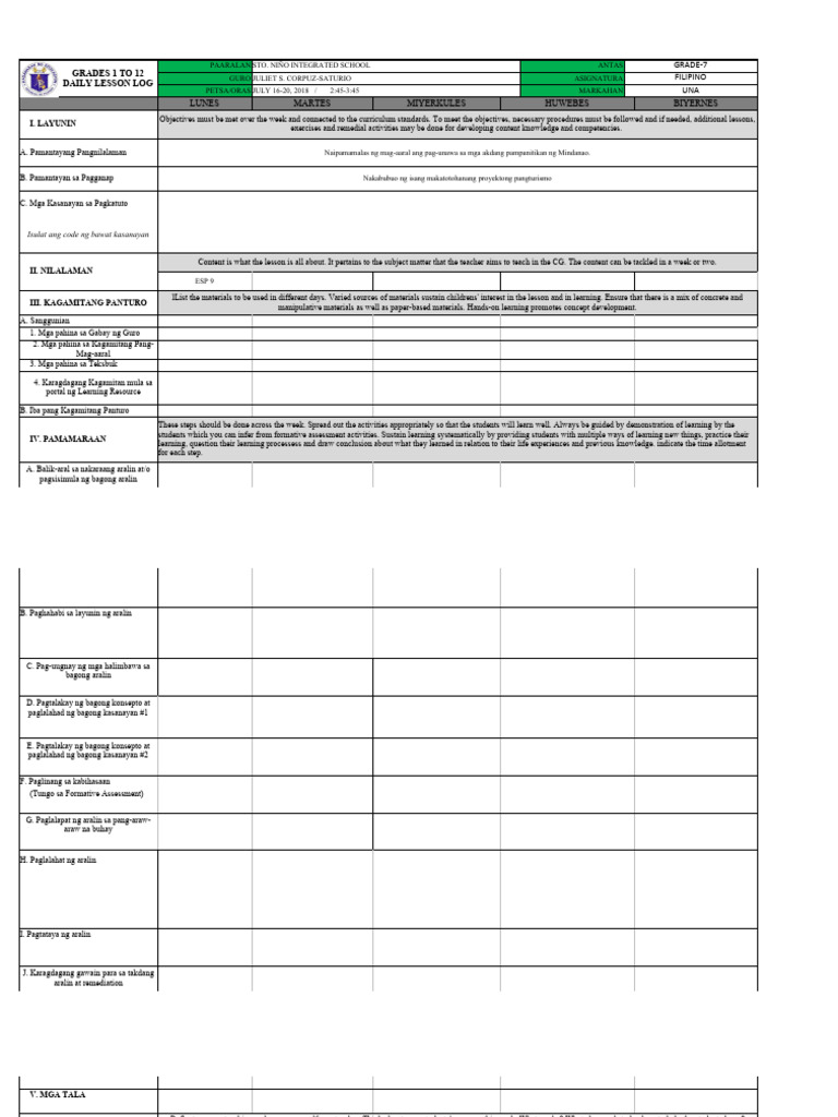 Sample DLL For Filipino 7 | PDF | Learning | Human Communication