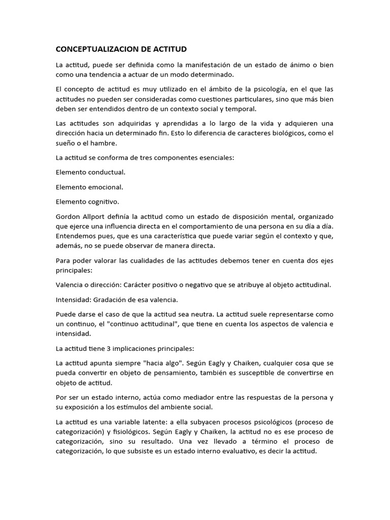 Conceptualizacion de Actitud | PDF | Actitud (psicología) | Comportamiento