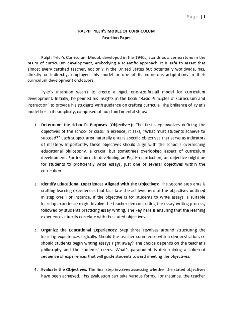 Ralph Tylers Curriculum Model | Download Free PDF | Curriculum | Teachers