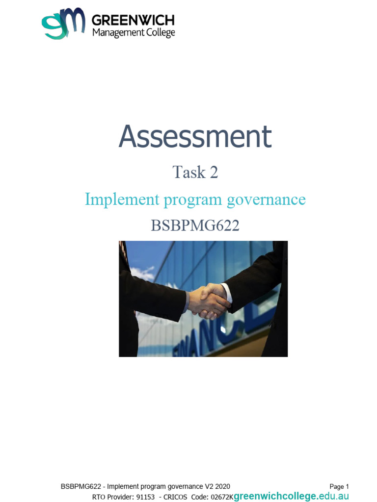 Assessment Task 2 D - BSBPMG622 | PDF | Governance | Audit Assessment Task 2 D - BSBPMG622 | PDF | Governance | Audit