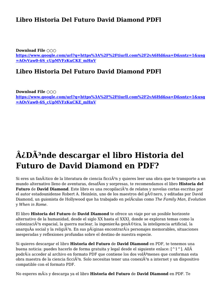 Â¿DÃ Nde Descargar El Libro Historia Del Futuro de David Diamond en PDF? | PDF