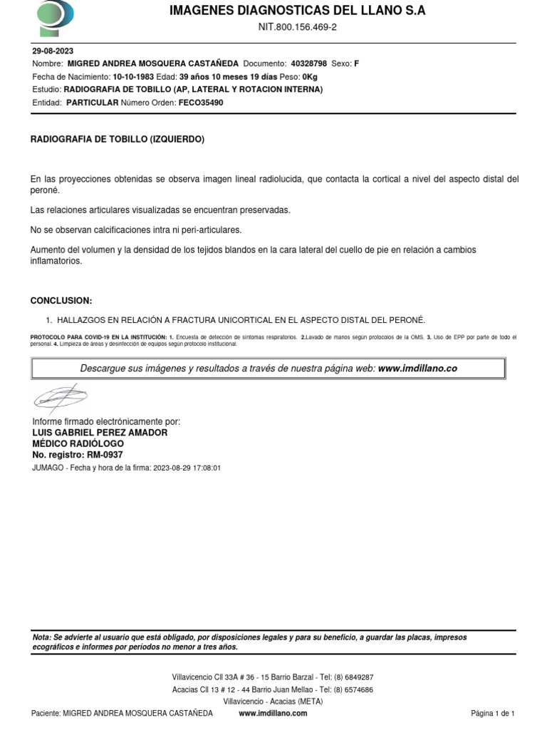 Radiografia de Tobillo (Ap, Lateral y Rotacion Interna) | PDF
