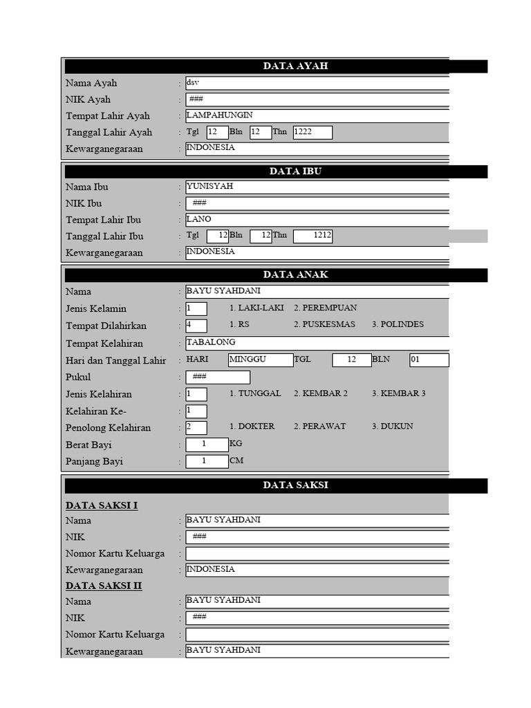 Data Pencatatan Kelahiran Anak | PDF