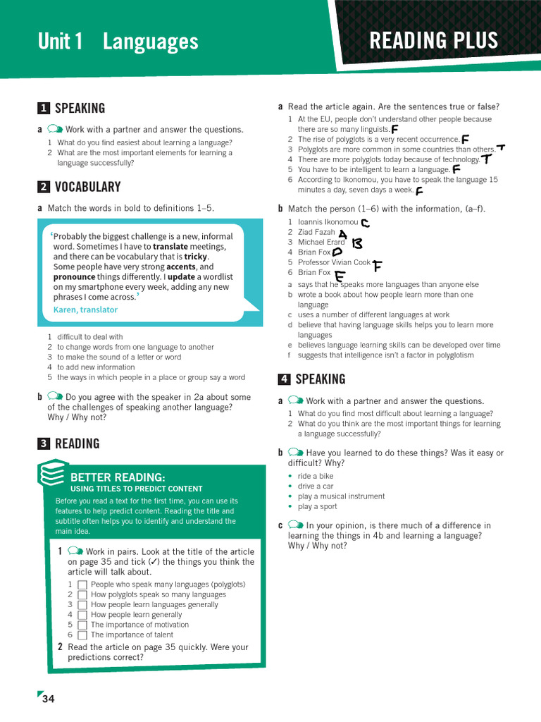 1693369332-Unit 1 Reading Plus Lesson | PDF | Multilingualism | Vocabulary