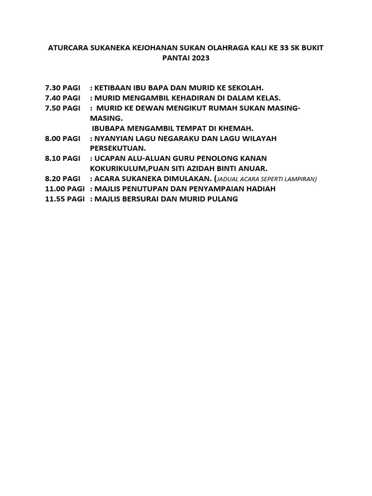 Aturcara Sukaneka Kejohanan Sukan Olahraga | PDF