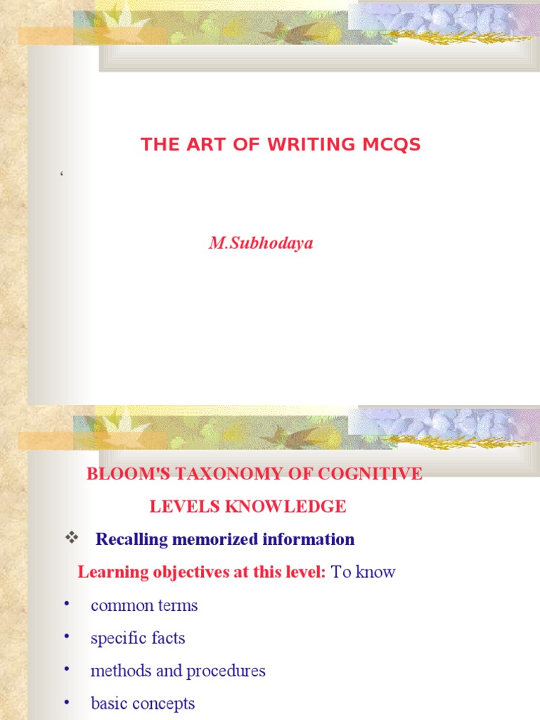 Writing Effective MCQs Using Bloom's Taxonomy | PDF
