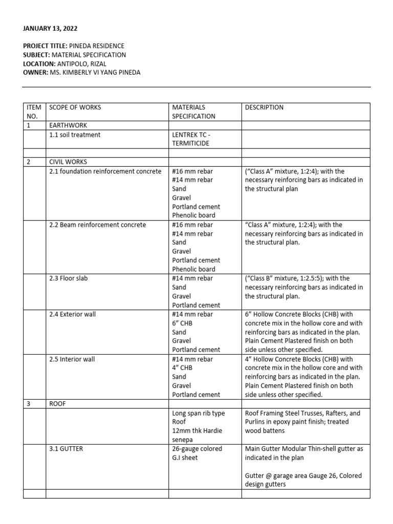 Material Specification | PDF | Concrete | Tile