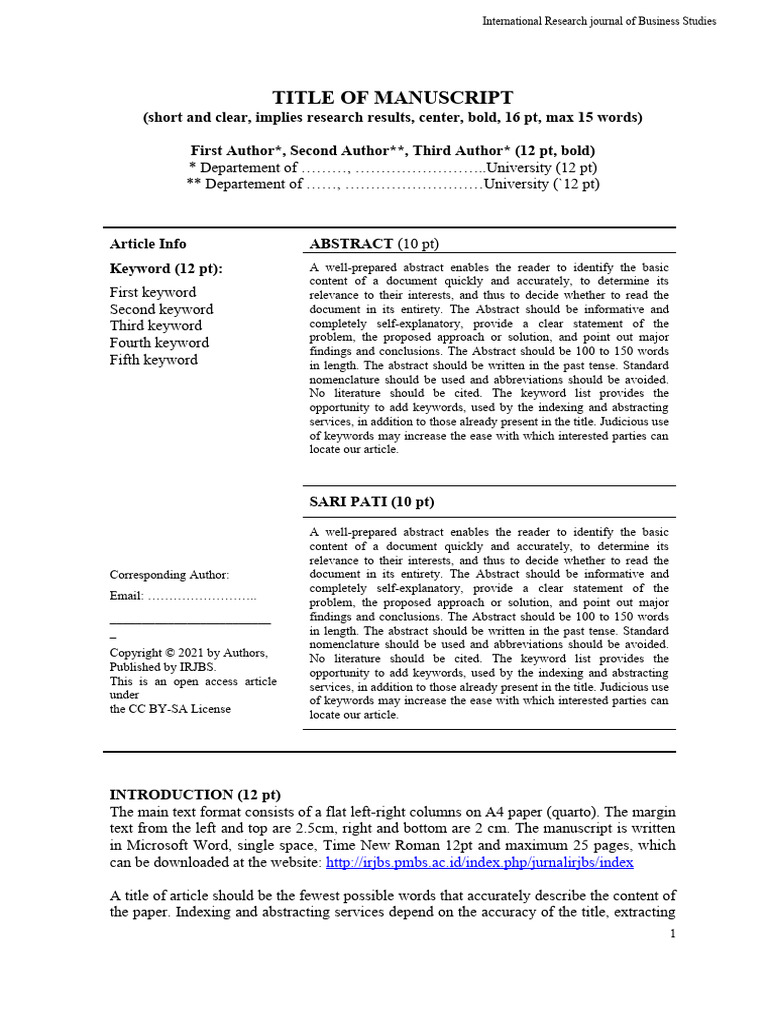 Article Template | PDF | Search Engine Indexing | Abstract (Summary)