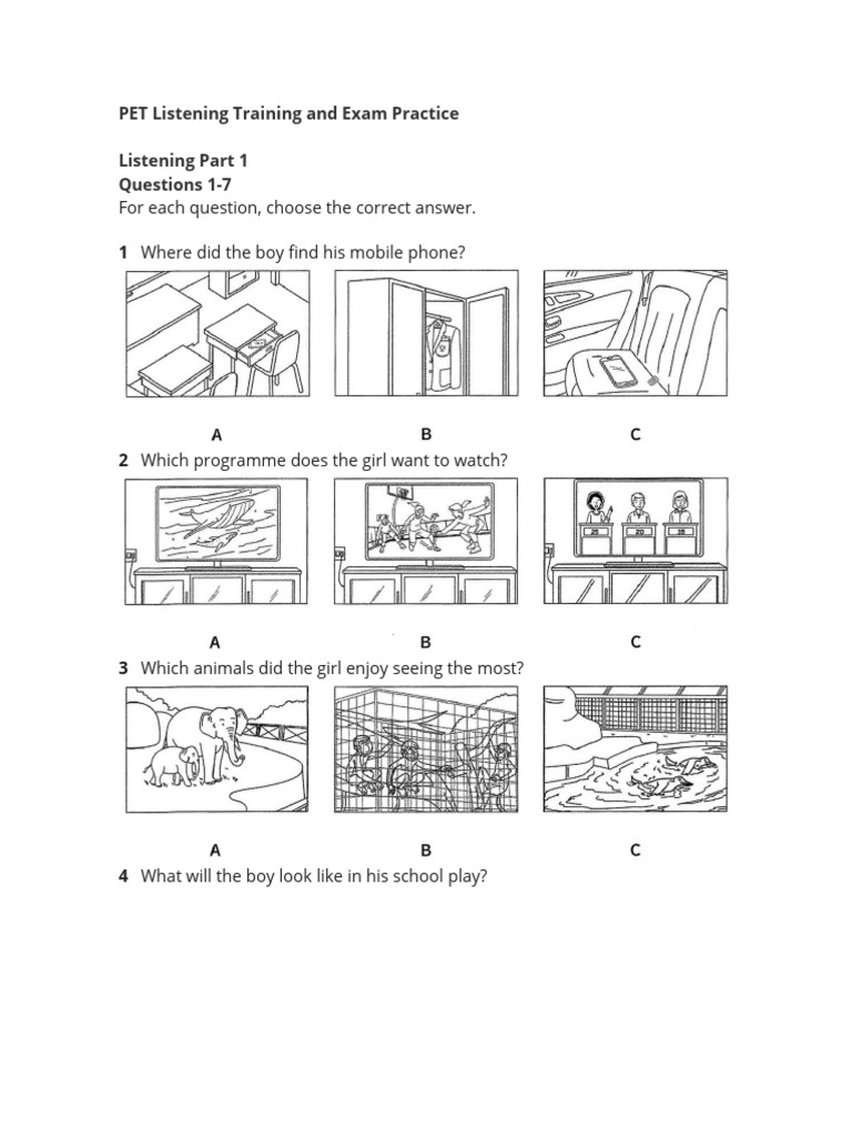PET Listening Exam Practice Guide | PDF | Social Science