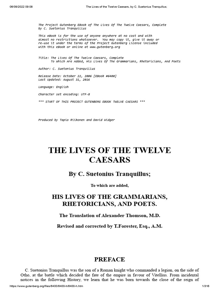The Lives of The Twelve Caesars, by C. Suetonius Tranquillus | PDF ...