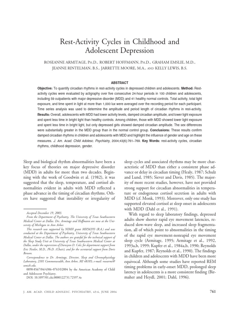 2004 Rest-Activity Cycles in Childhood and | PDF | Major Depressive ...