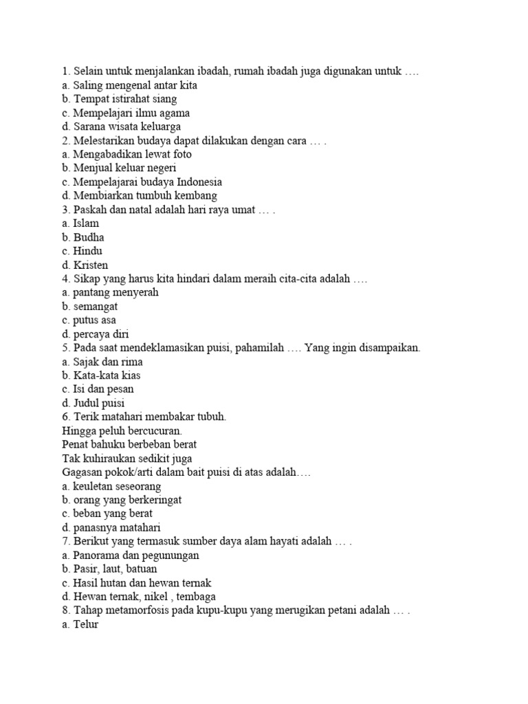 Soal UTS Tematik Kelas 4 Tema 6 | PDF