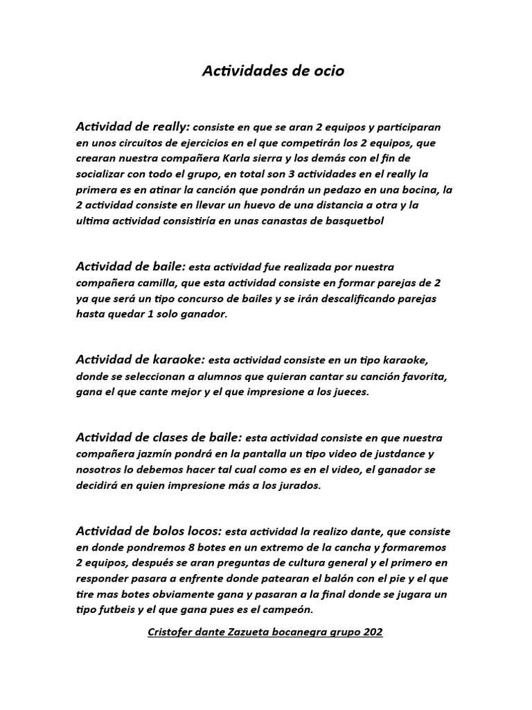 Actividades de Ocio | PDF | Hogar, jardinería y bricolaje