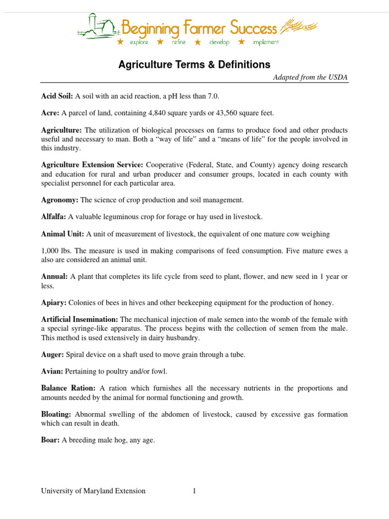 Agriculture Terms and Definitions | PDF | Soil | Cattle