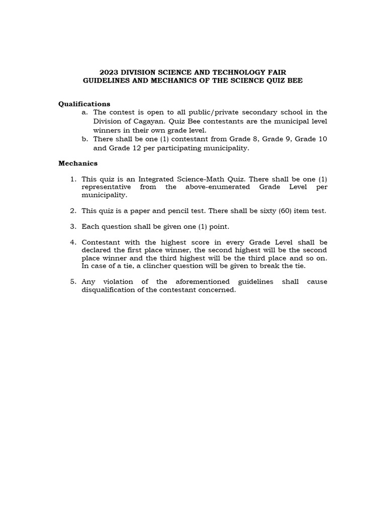 2023 Division Science and Technology Fair Guidelines | PDF | Creativity ...