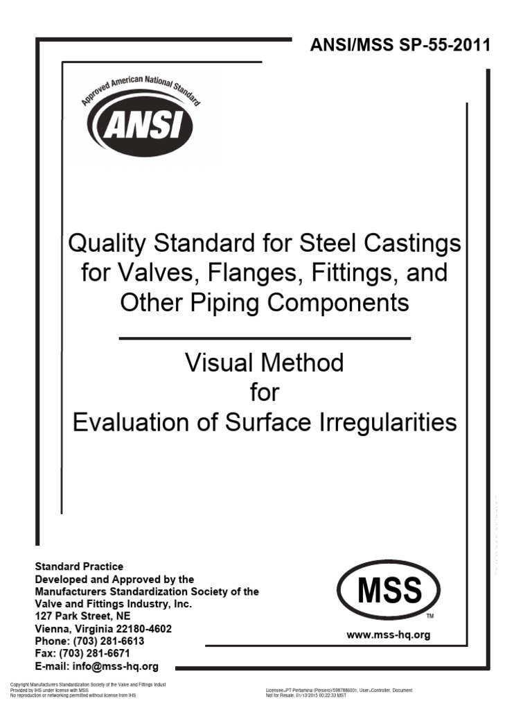 MSS SP-55 (Quality Standard For Steel Casting Valve, Flange, Fitting ...